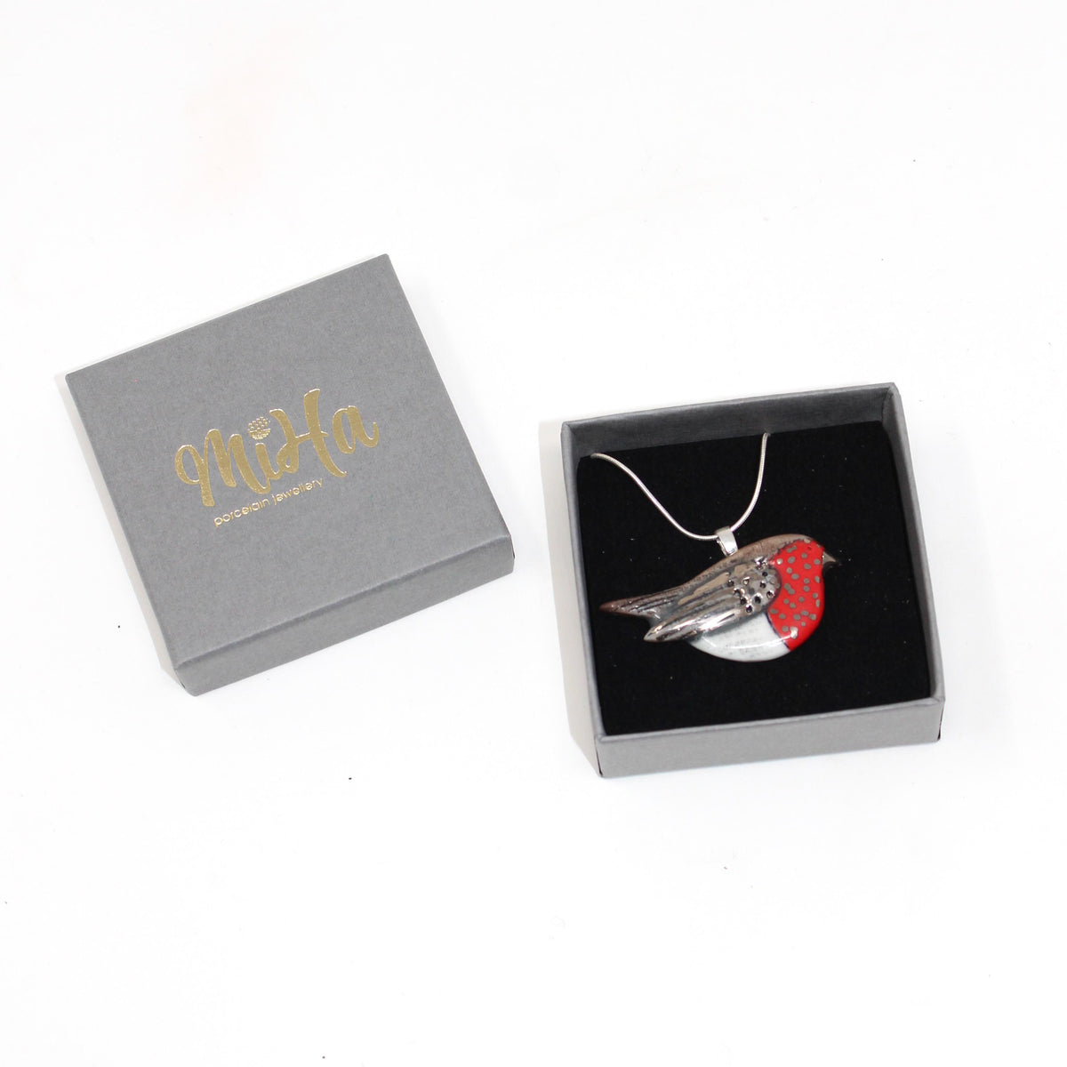 Robin Porcelain Pendant Necklace 40mm with Sterling Silver Chain ...