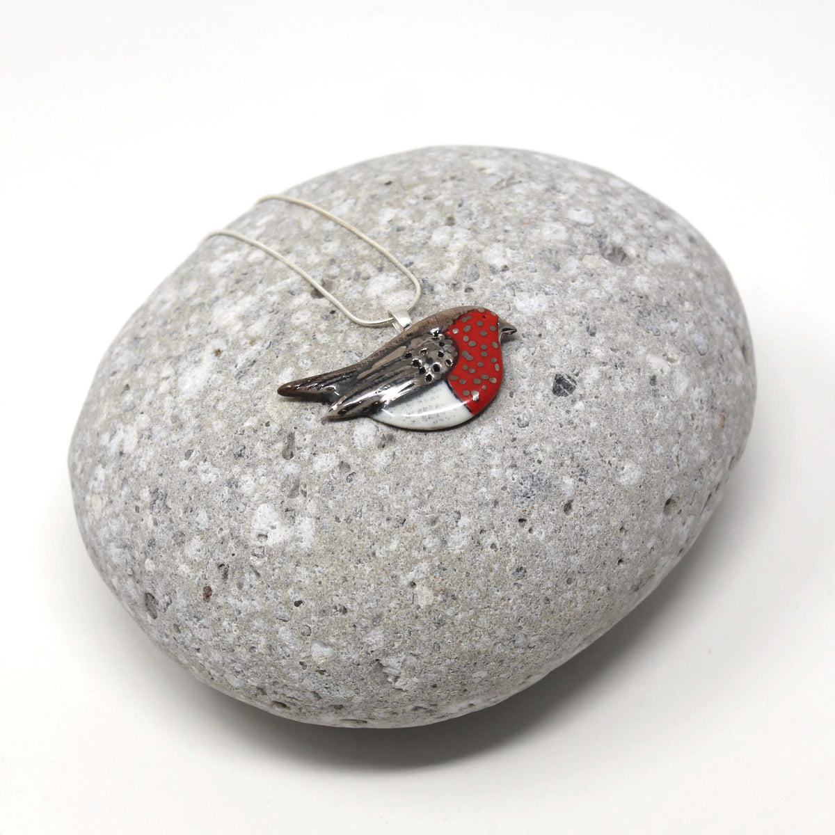 Robin Porcelain Pendant Necklace 40mm with Sterling Silver Chain ...