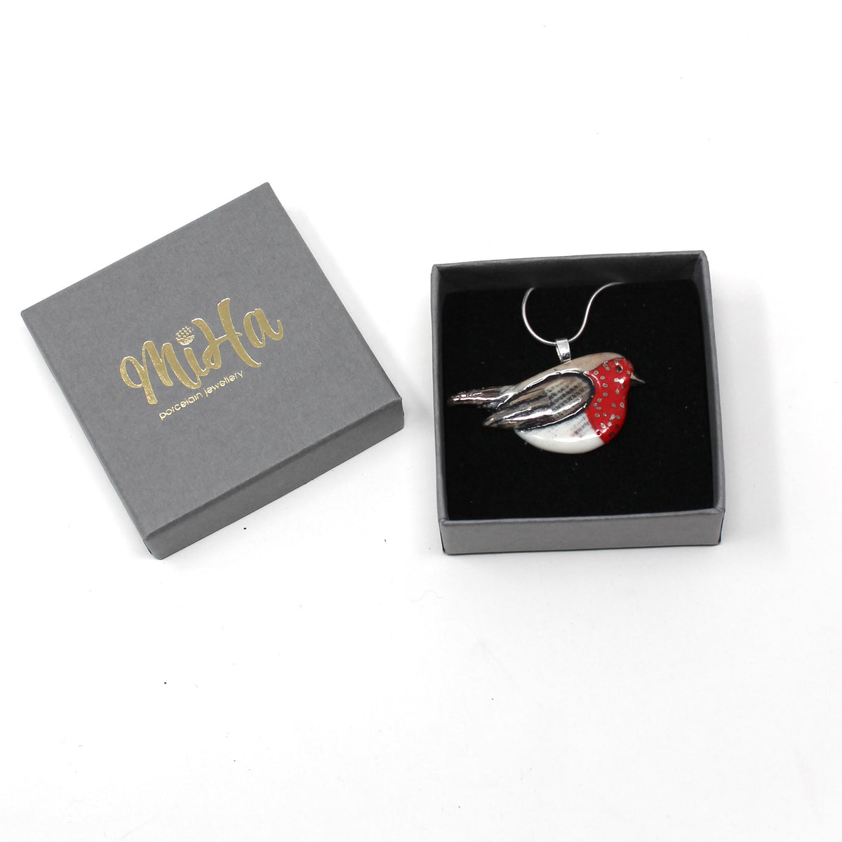 Porcelain Robin Pendant 45mm Necklace with Sterling Sliver Chain ...